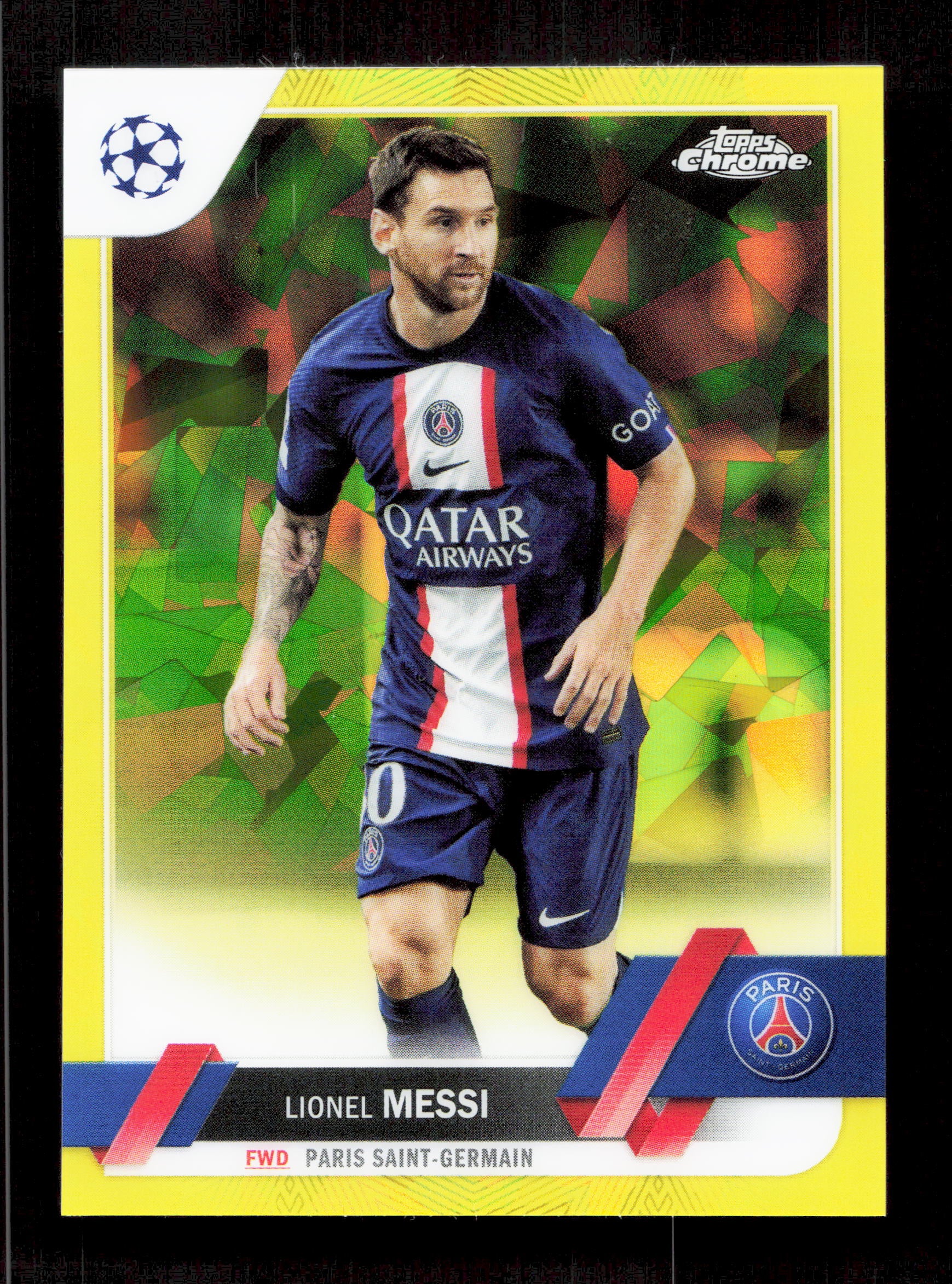 Topps Lionel messi Yellow Parallel Card /99 Chrome Sapphire UEFA Champ