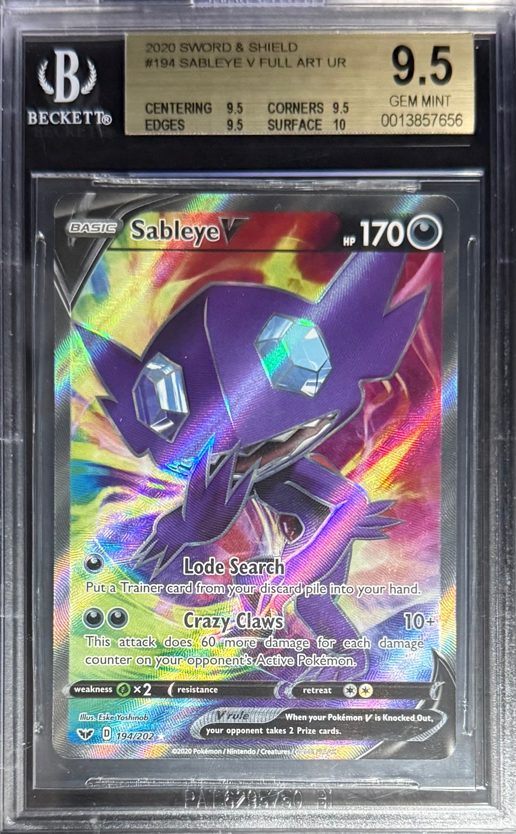 Pokemon Sableye V 194/202 Full Art Pokemon Sword & Shield 2020 Beckett